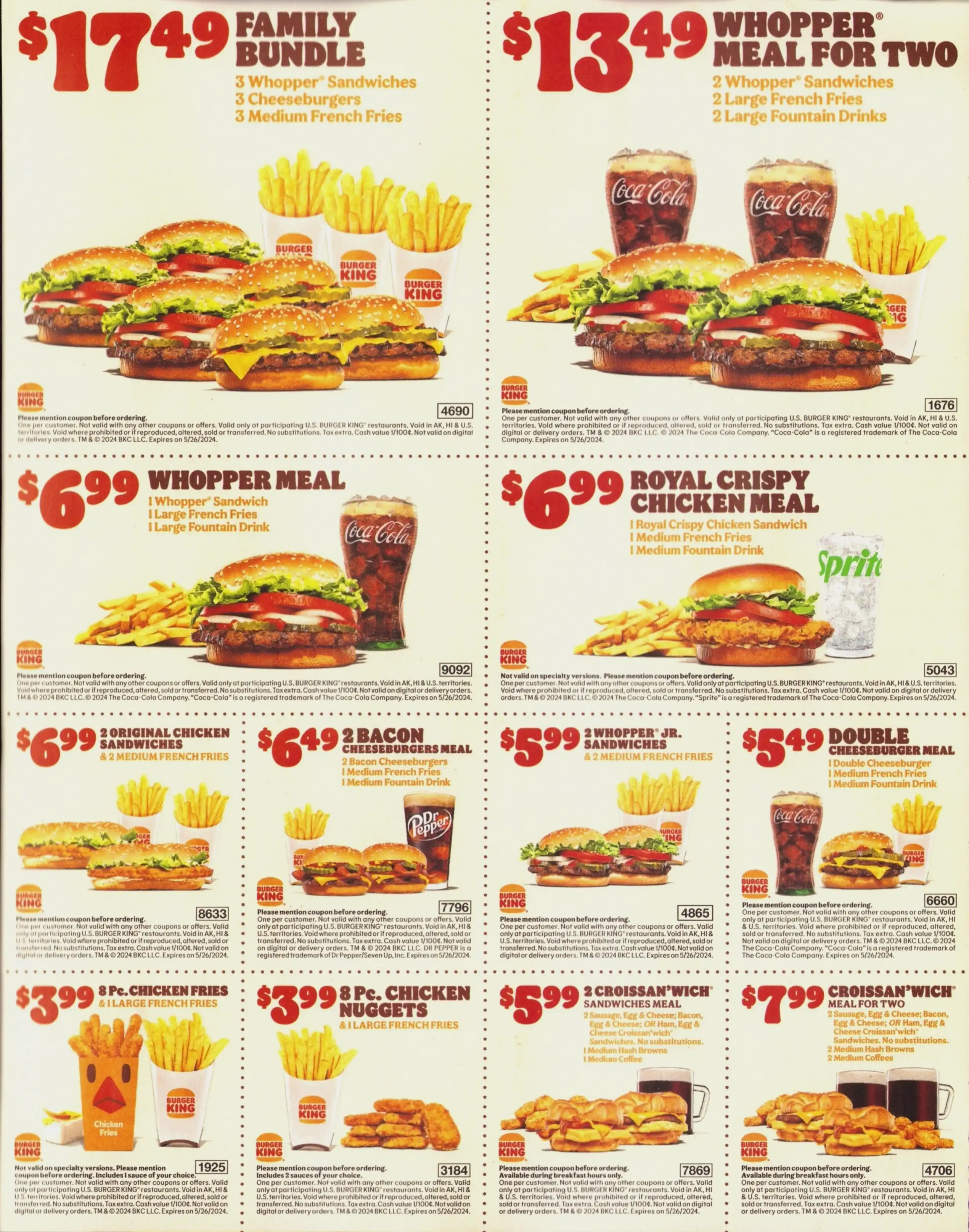Burger King Store Paper Coupons Expires 05 26 2024